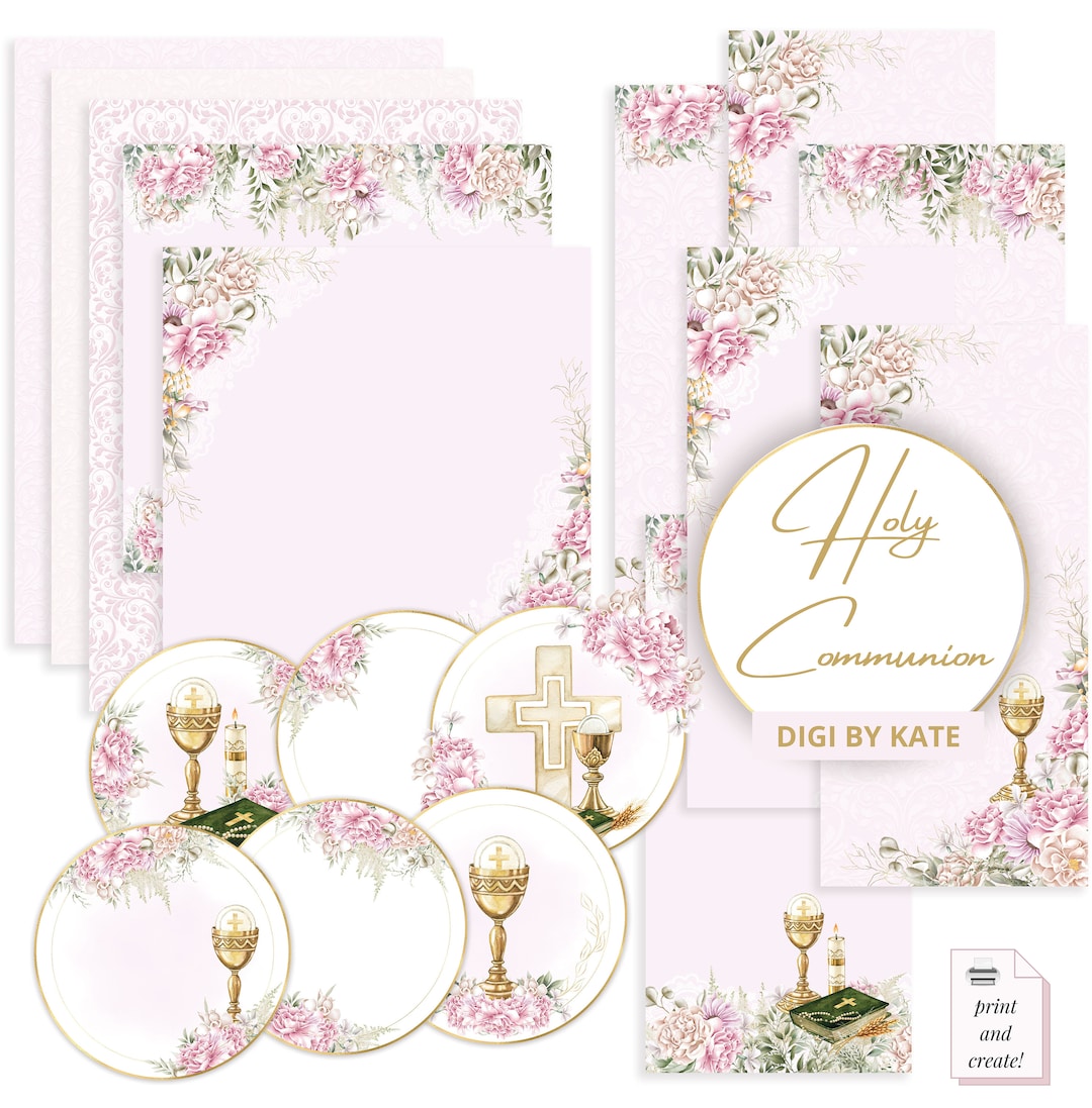 First Holy Communion Soft Pink Digital Paper Pack, First Communion ...