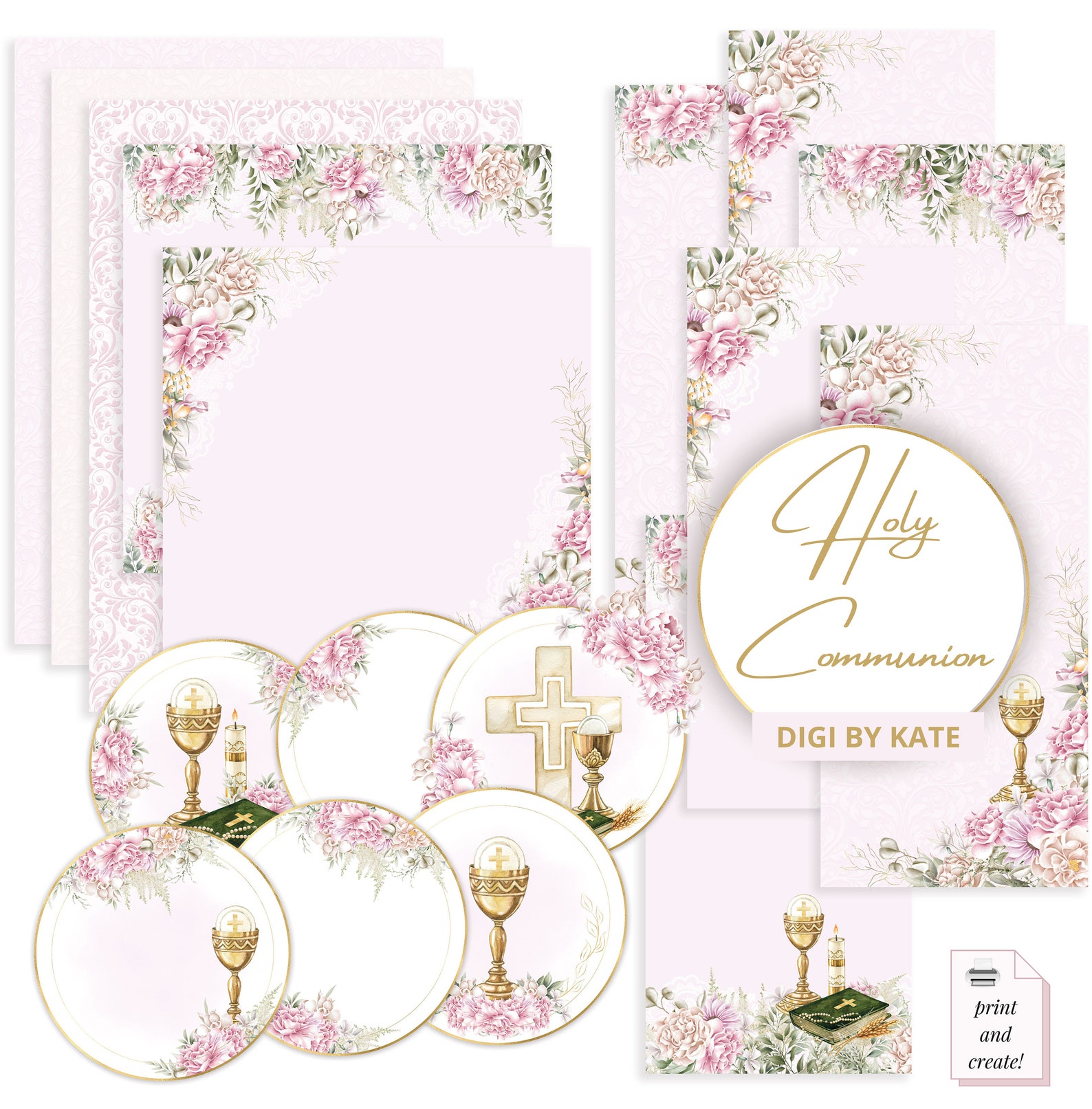 First Holy Communion Soft Pink Digital Paper Pack First - Etsy