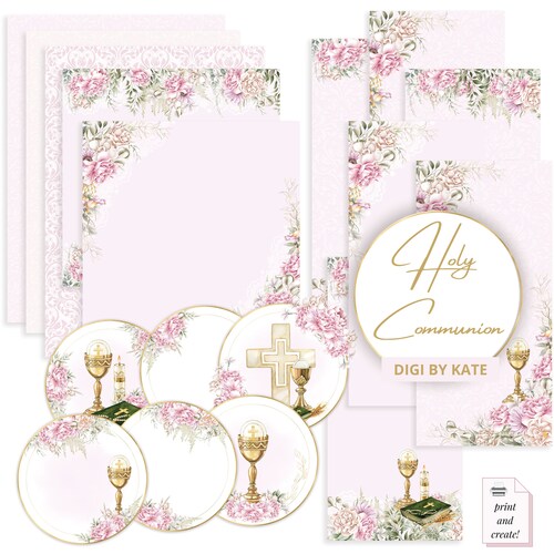 First Holy Communion Soft Pink Digital Paper Pack First - Etsy