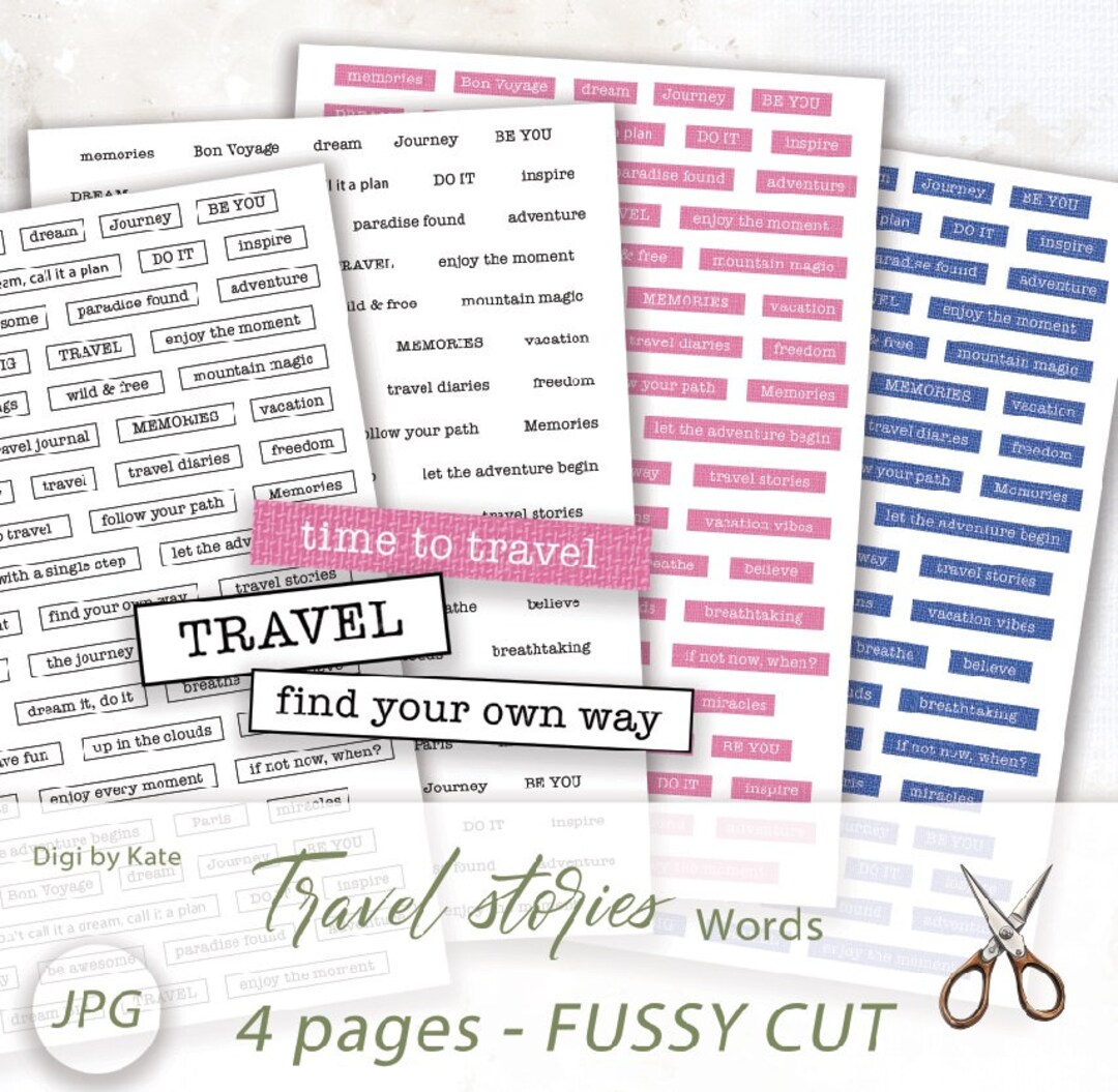 Travel Words and Phrases on 4 A4 JPG Pages to Print and Cut Perfect for ...