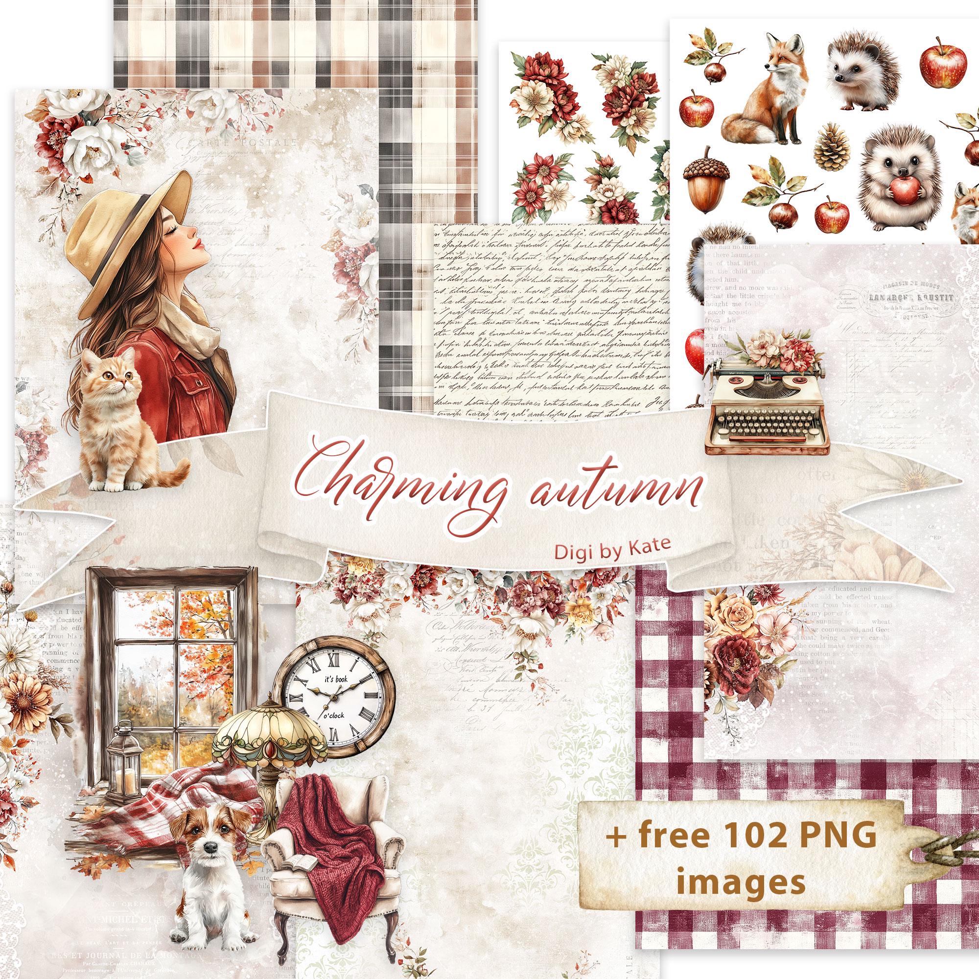 Charming Autumn is a Digital Paper Bundle for Junk Journal and ...