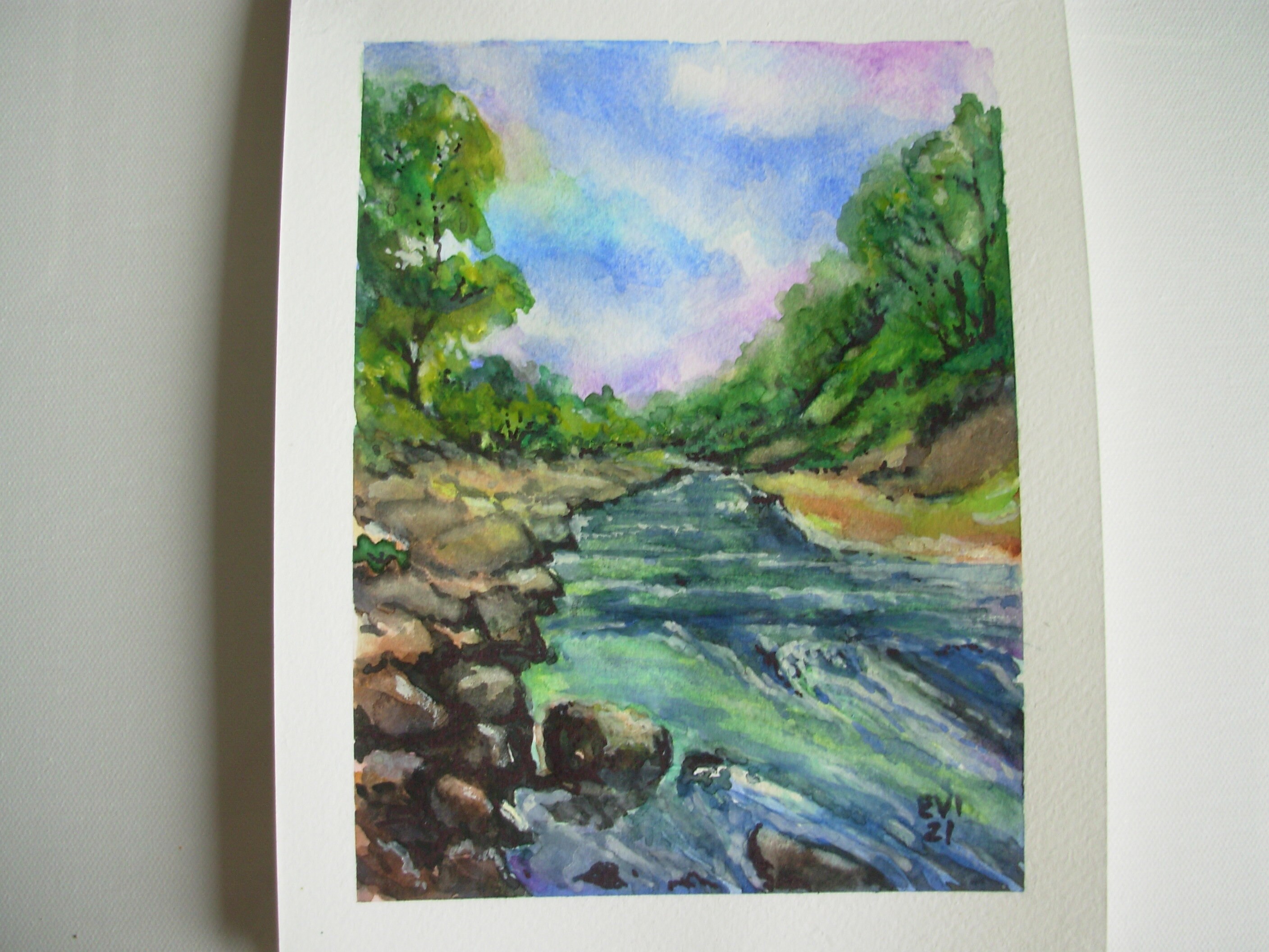 Painting Art & Collectibles River Dawn Watercolor Painting Original One ...
