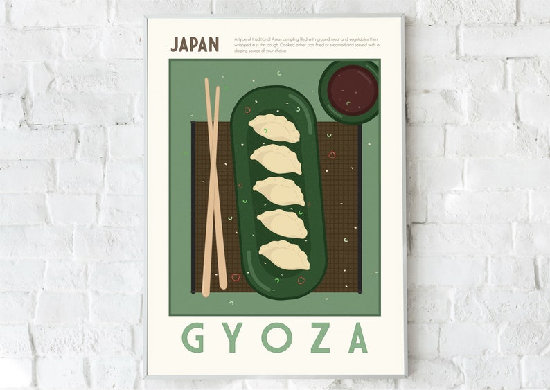 Gyoza Poster, Mid Century Modern Wall Art Print, Traditional Asian ...