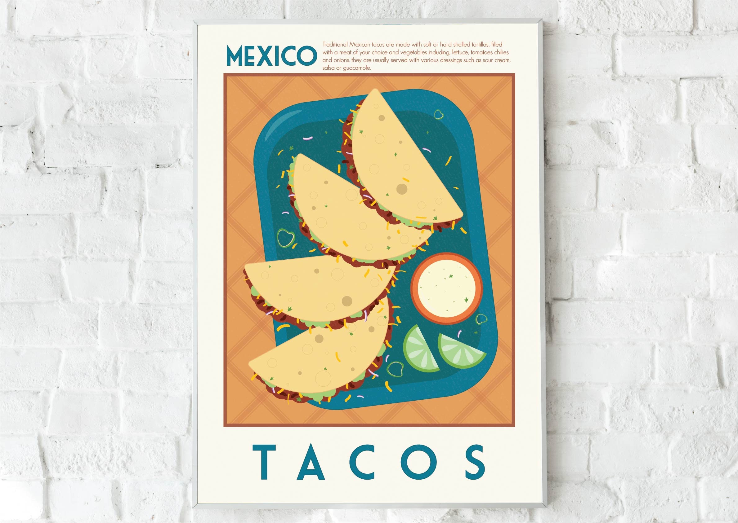 Tacos Poster, Mid Century Modern Wall Art Print, Traditional Mexican ...