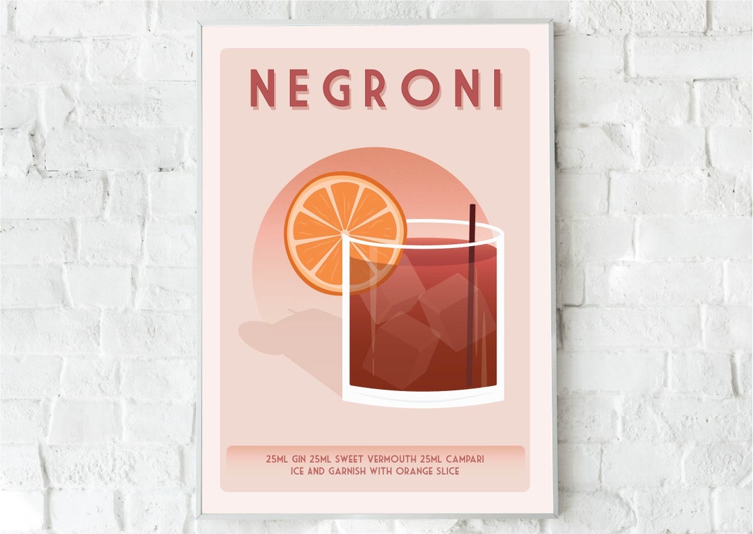 Negroni Cocktail Poster, Cocktail Guide Print, Kitchen Wall Art, Gin ...