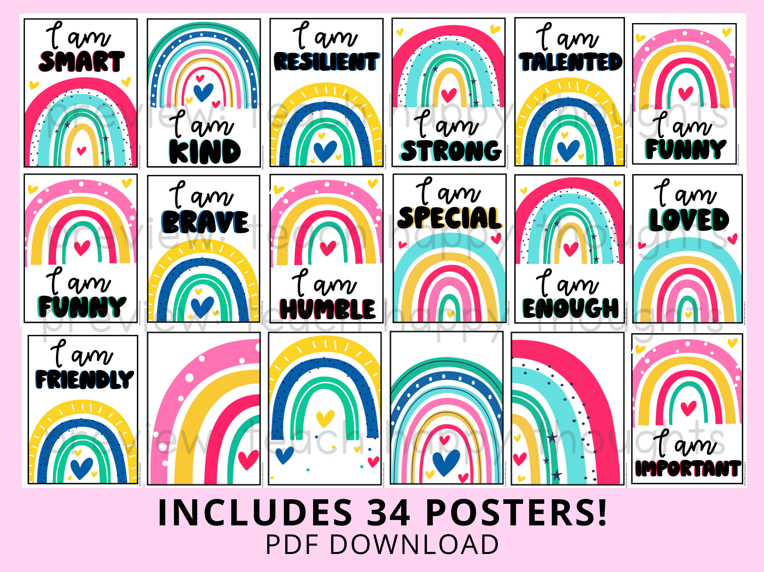 20 Positive Affirmation Posters for Classroom, Kids Room or Educational ...