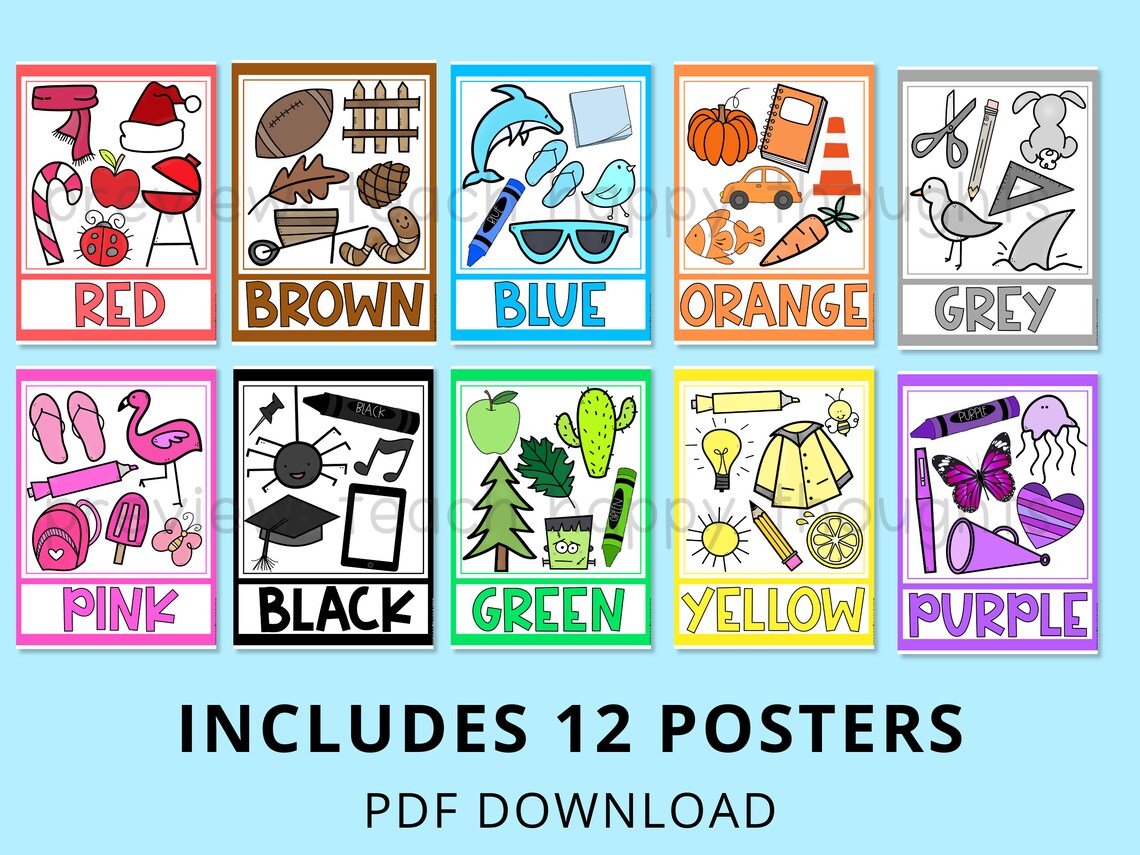 12 COLOR Classroom Poster Set - 12 POSTERS | Primary Secondary Colours ...
