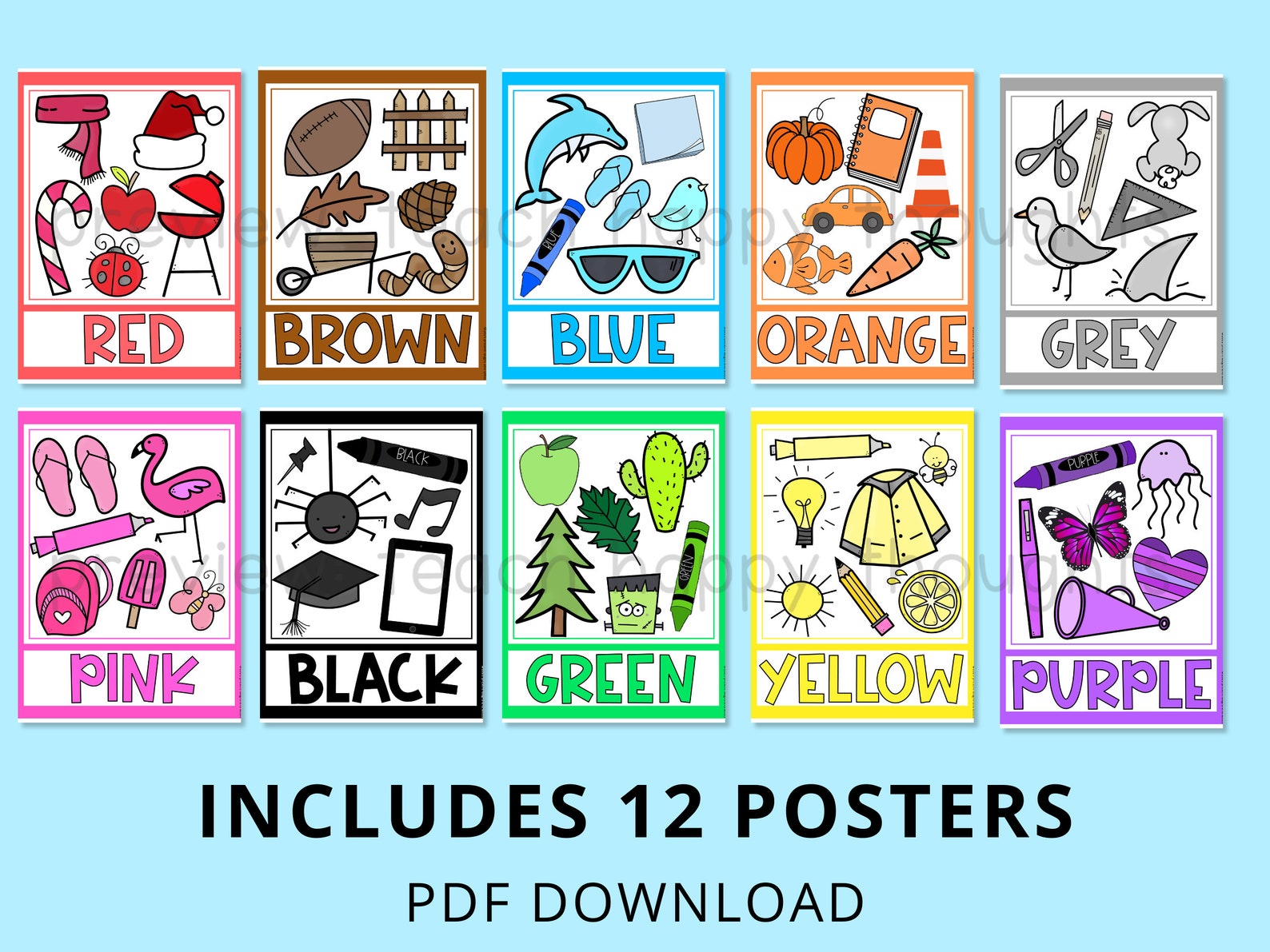 12 COLOR Classroom Poster Set - 12 POSTERS | Primary Secondary Colours ...