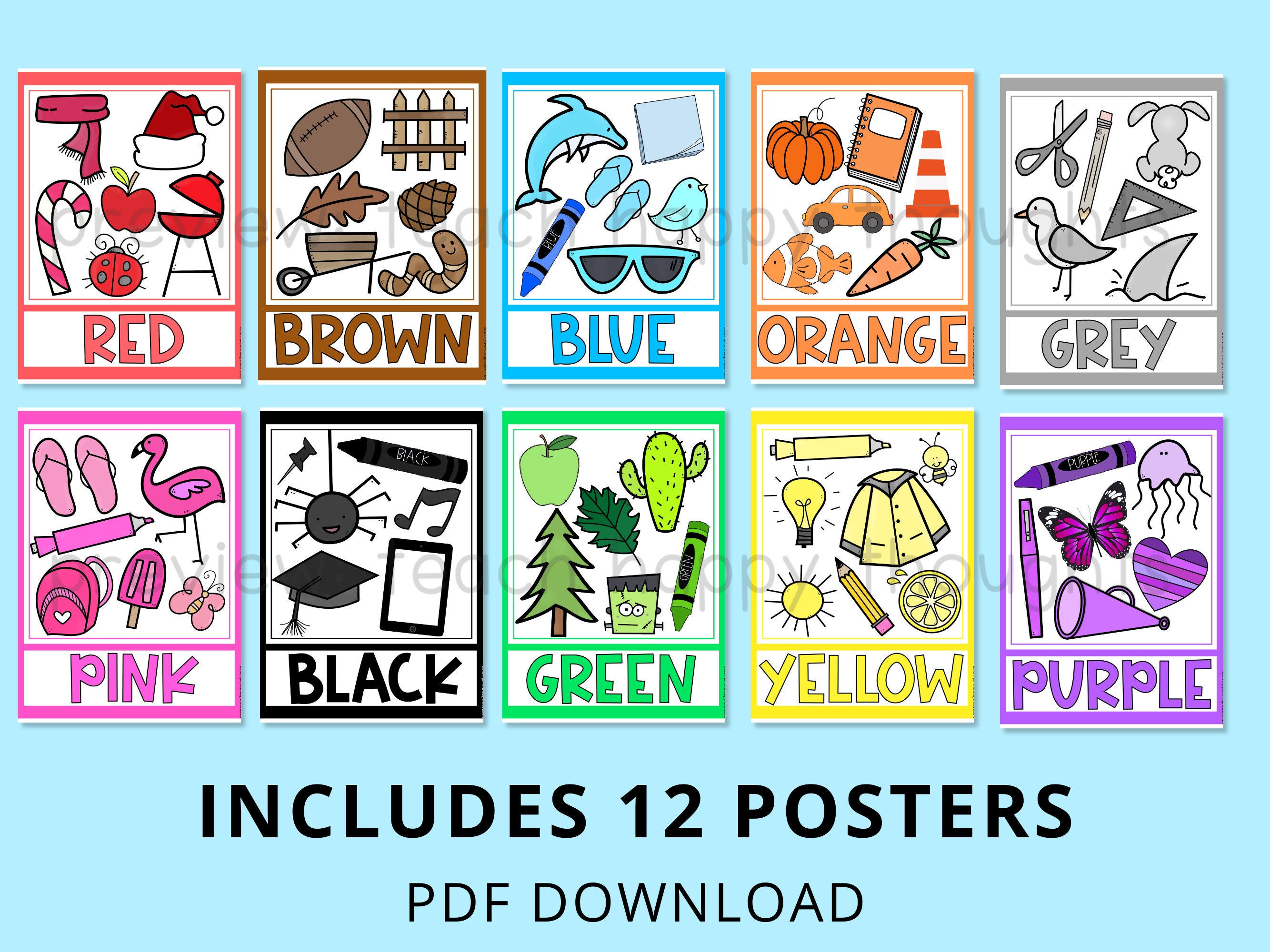 12 COLOR Classroom Poster Set - 12 POSTERS | Primary Secondary Colours ...