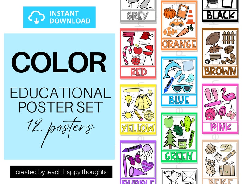 12 COLOR Classroom Poster Set - 12 POSTERS | Primary Secondary Colours ...