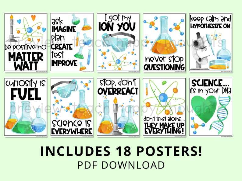 18 Science CLASSROOM POSTERS | Puns & Quotes | Positive Environment ...