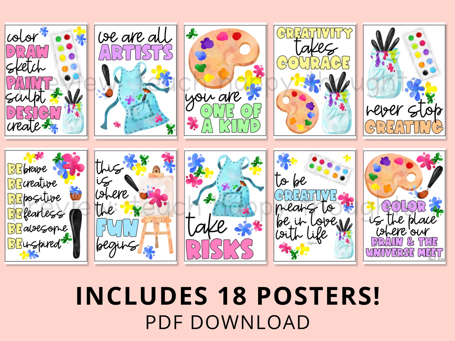 18 ART Teacher CLASSROOM POSTERS Poster Set | Art Painting Drawing ...