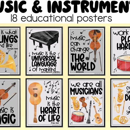 18 MUSIC Instruments CLASSROOM POSTERS Poster Set Positive - Etsy