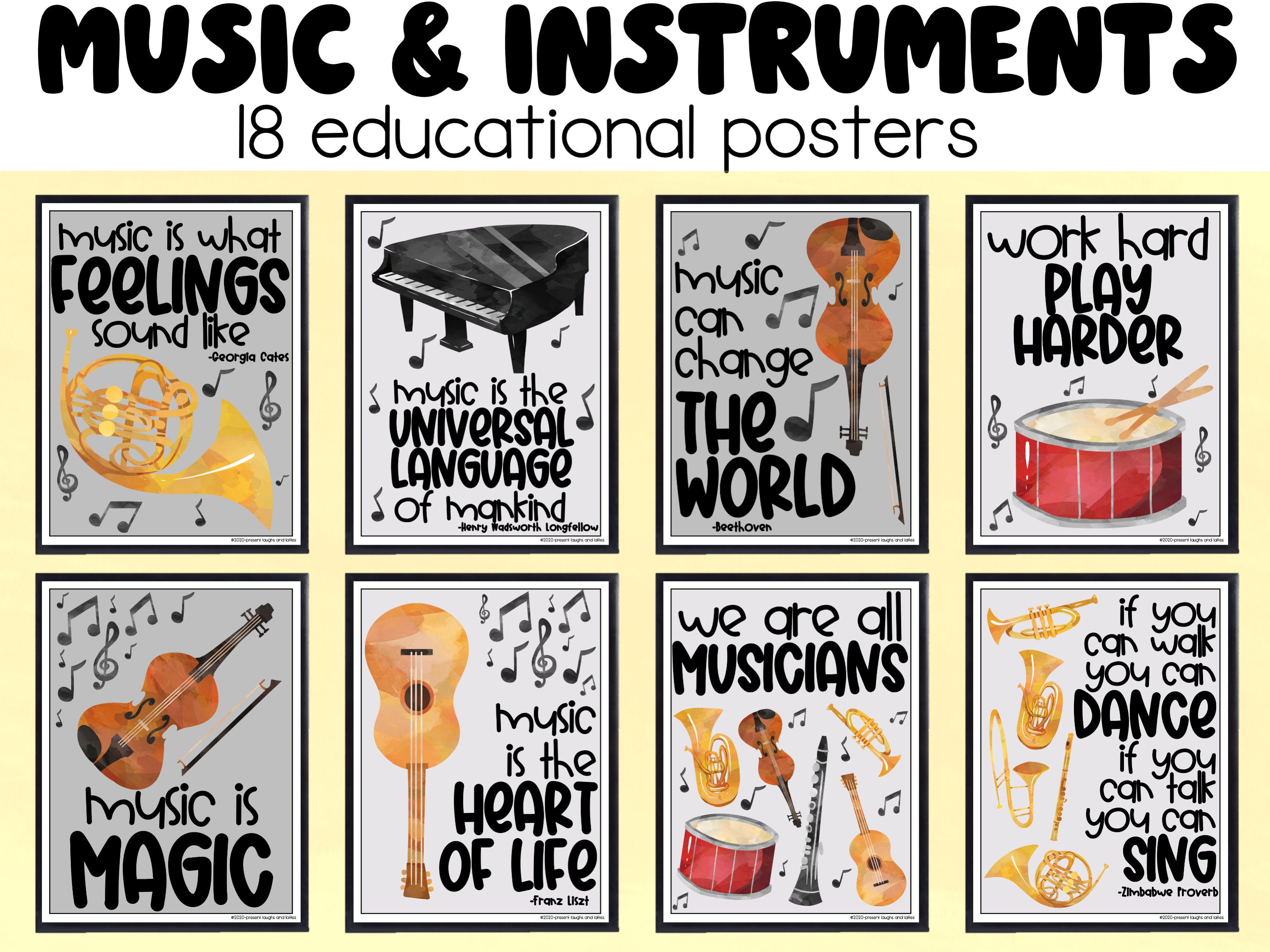 18 MUSIC Instruments CLASSROOM POSTERS Poster Set Positive | Etsy Australia