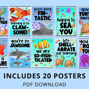 OCEAN SEA Puns Quotes Poster Set Posters Inspirational Positive ...