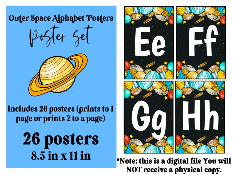 Space Themed Poster Set ALPHABET LETTER POSTERS Banner Planet - Etsy
