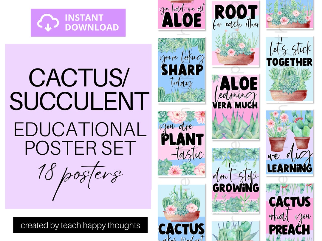 SUCCULENT CACTUS Plant Aloe POSTERS Poster Set Positive Inspirational ...