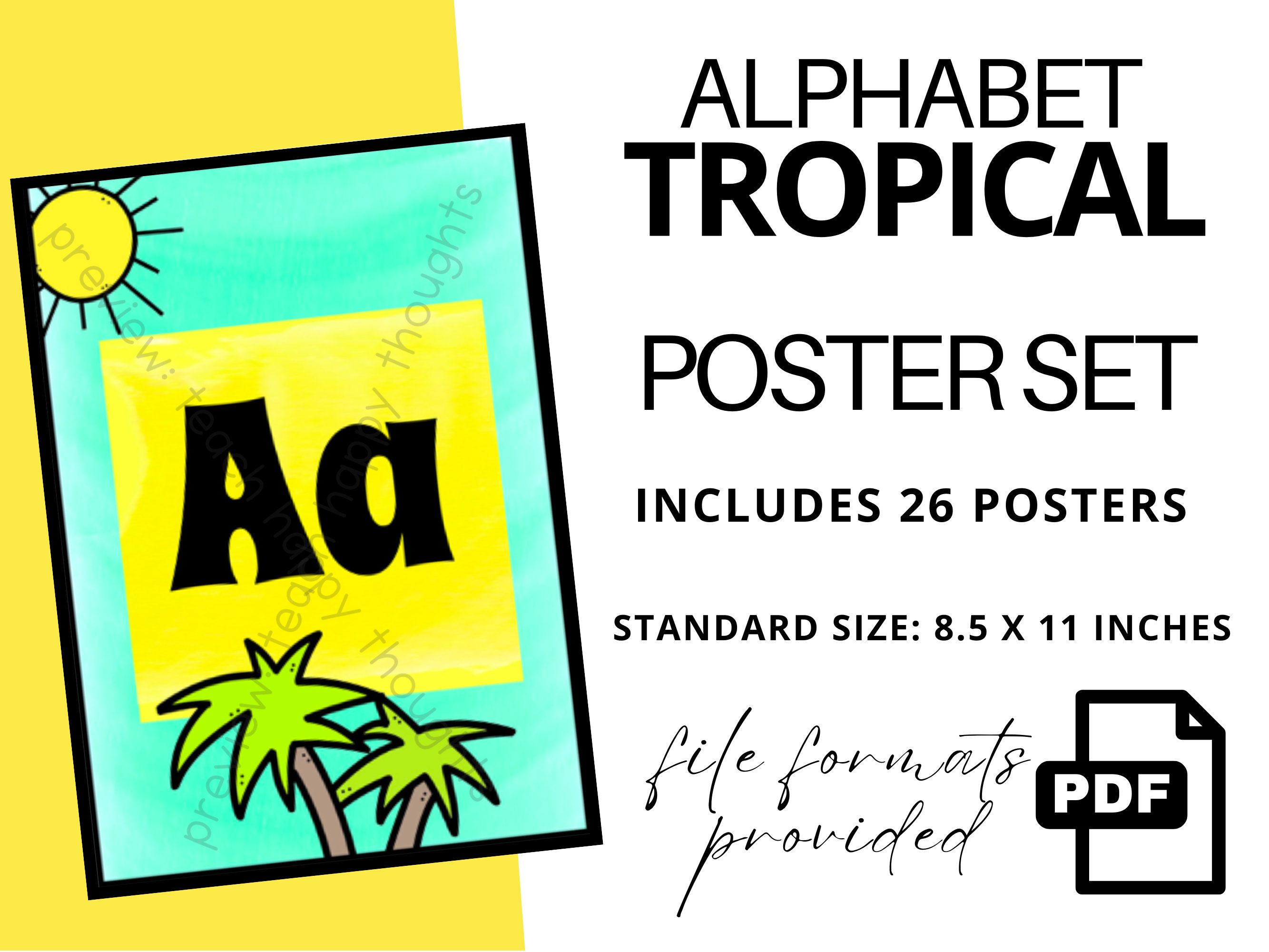 Tropical Sunshine Palm ALPHABET LETTER POSTERS 26 Clipart Banner Poster ...