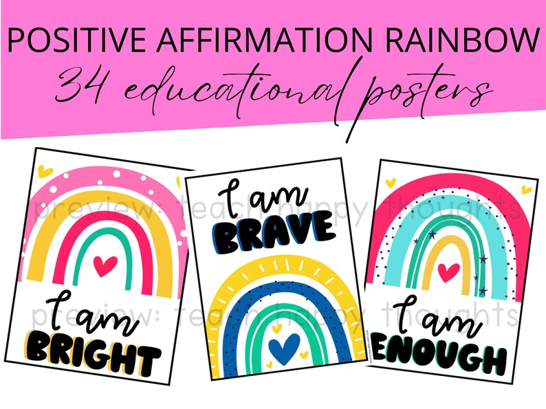 20 Positive Affirmation Posters for Classroom, Kids Room or Educational ...