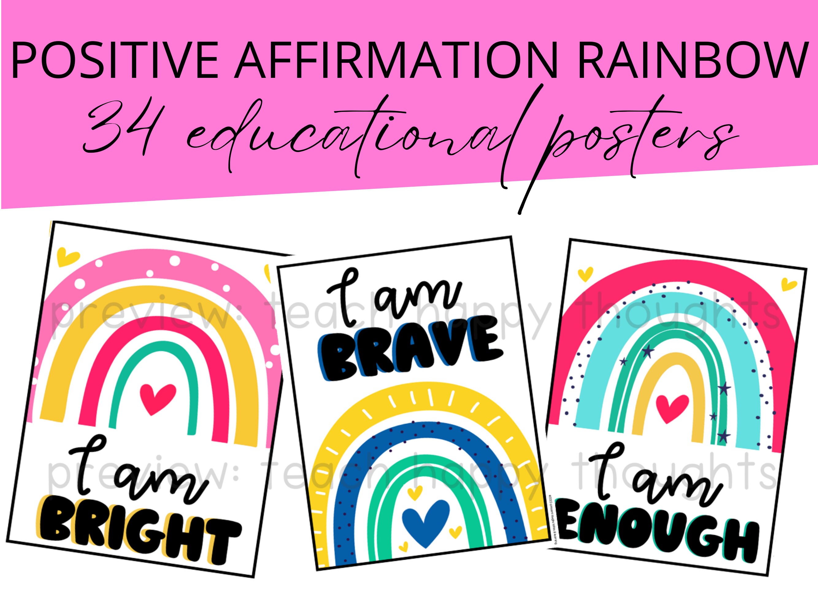 20 Positive Affirmation Posters for Classroom, Kids Room or Educational ...