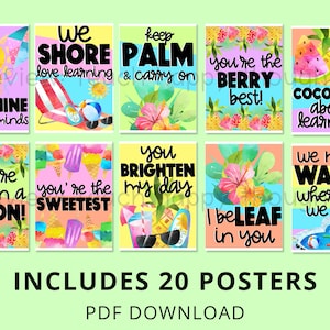 SUMMER Flowers Bugs Plant July August Beach Pool POSTERS Poster Set ...