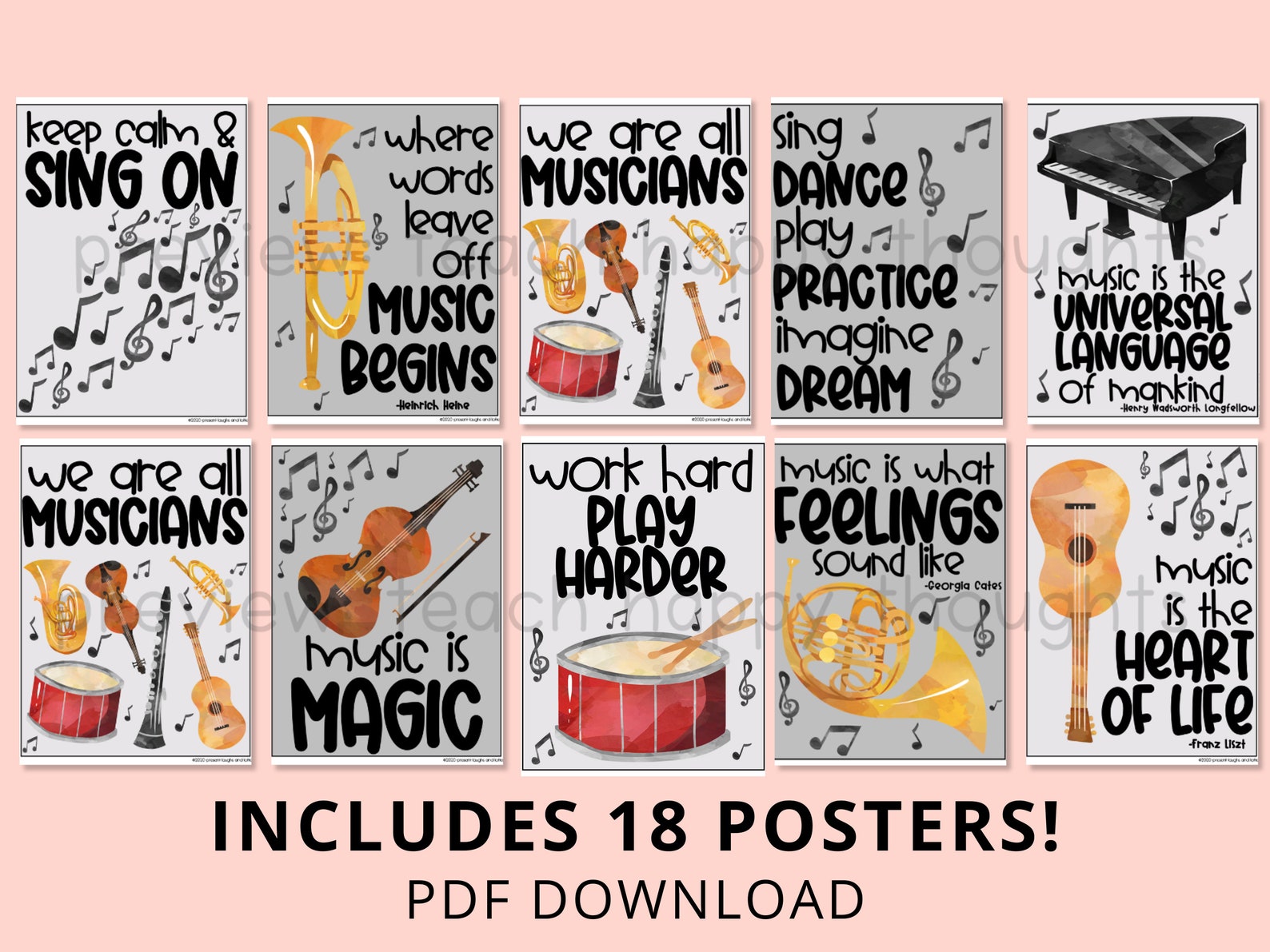 18 MUSIC Instruments CLASSROOM POSTERS Poster Set | Positive Puns ...