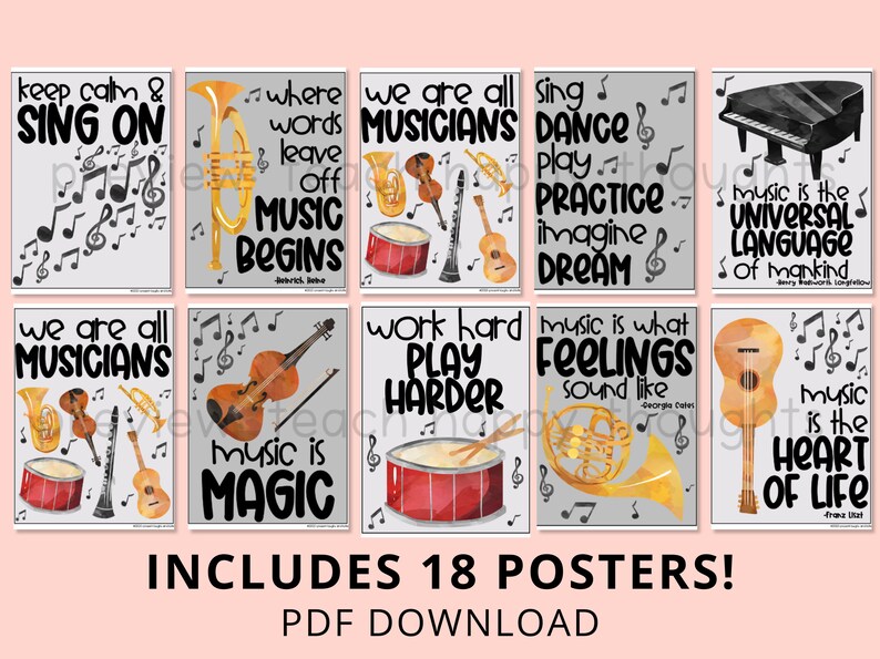 18 MUSIC Instruments CLASSROOM POSTERS Poster Set | Positive Puns ...