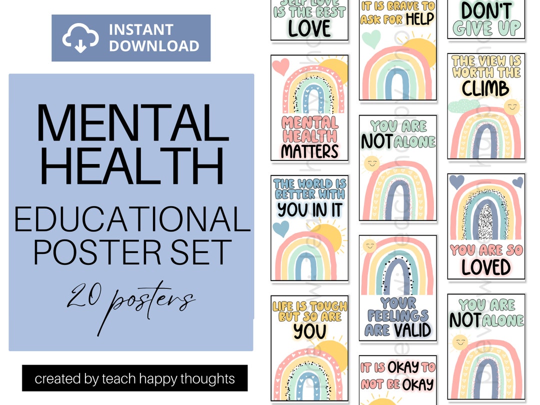 20 Inspirational Mental Health & Wellbeing Posters CLASSROOM POSTER SET ...