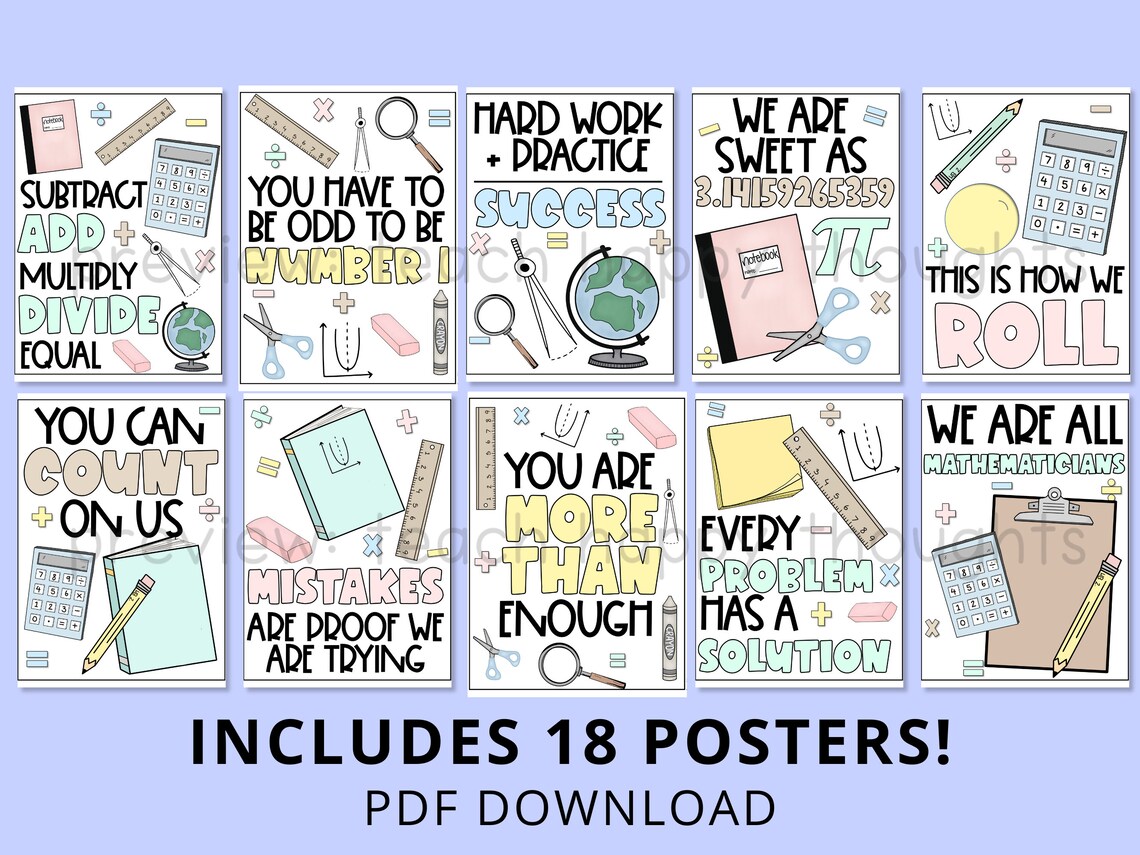 18 MATHS CLASSROOM POSTERS | Math Teacher Class Classroom Decor ...