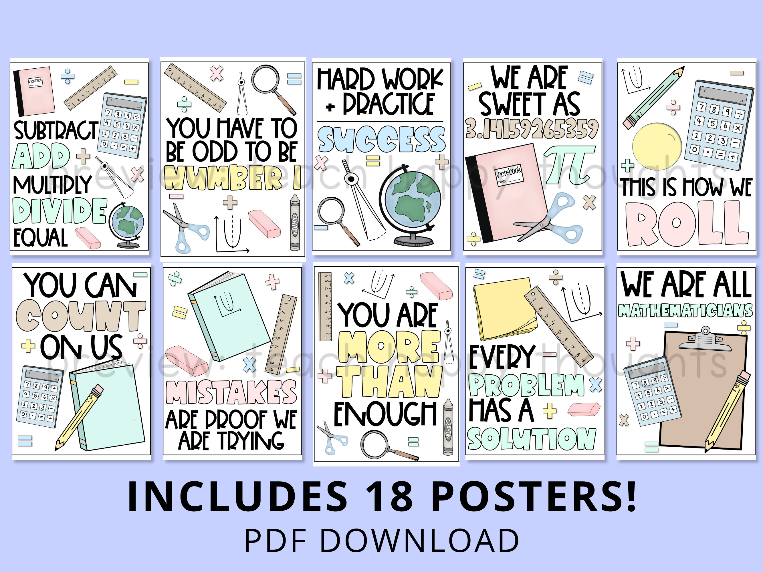 18 MATHS CLASSROOM POSTERS | Math Teacher Class Classroom Decor ...