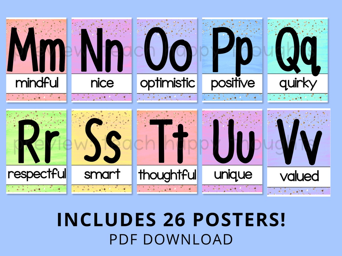 Positive Affirmation ALPHABET Posters With WORD WALL Circles ...