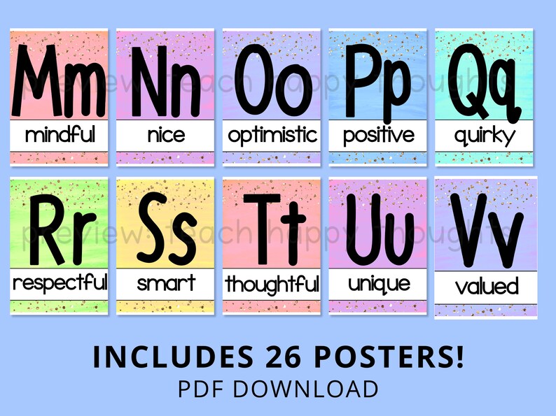 Positive Affirmation ALPHABET Posters With WORD WALL Circles ...