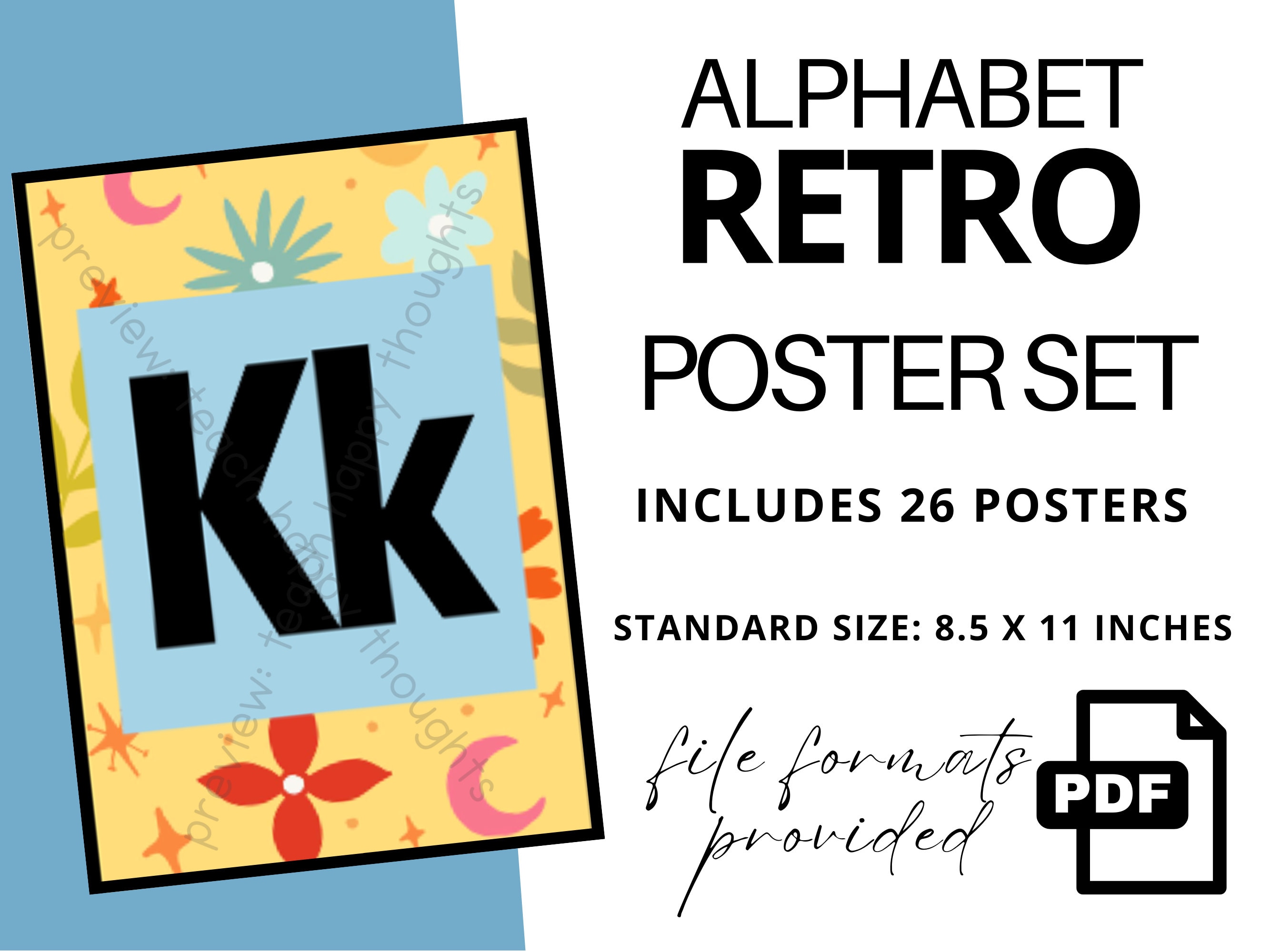 Retro Groovy Vintage Whimsical ALPHABET LETTER POSTERS 26 Banners ...