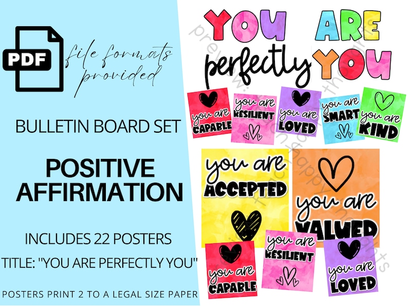 POSITIVE AFFIRMATION Bright Color Poster Bulletin Board Set | 22 ...