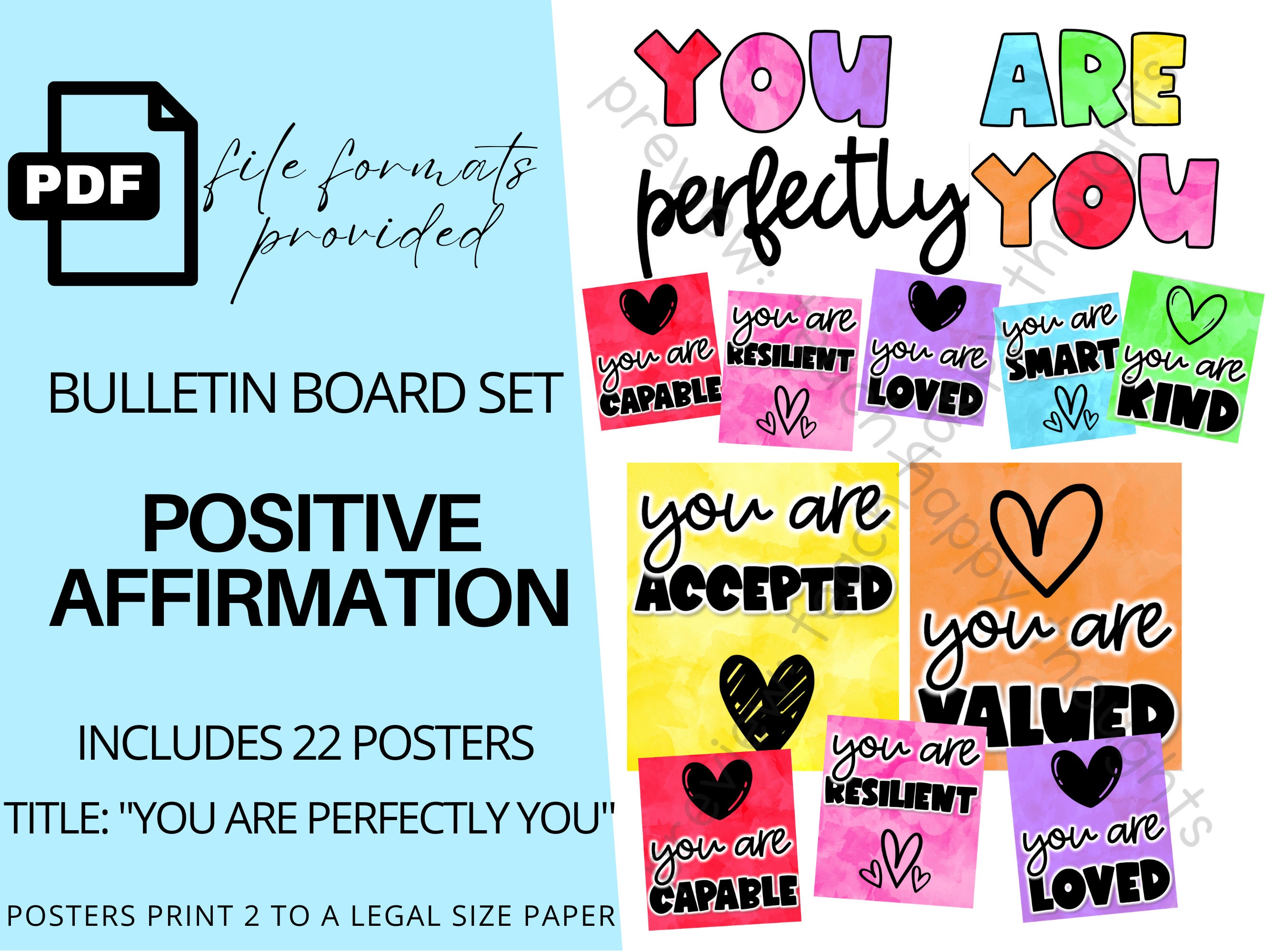 POSITIVE AFFIRMATION Bright Color Poster Bulletin Board Set | 22 ...