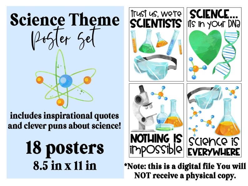 18 Science CLASSROOM POSTERS Puns & Quotes Positive - Etsy