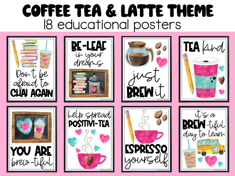 18 Coffee & Tea CLASSROOM POSTERS Learning Reading - Etsy