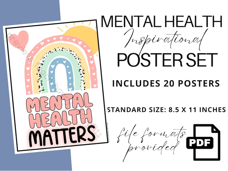20 Inspirational Mental Health & Wellbeing Posters CLASSROOM POSTER SET ...