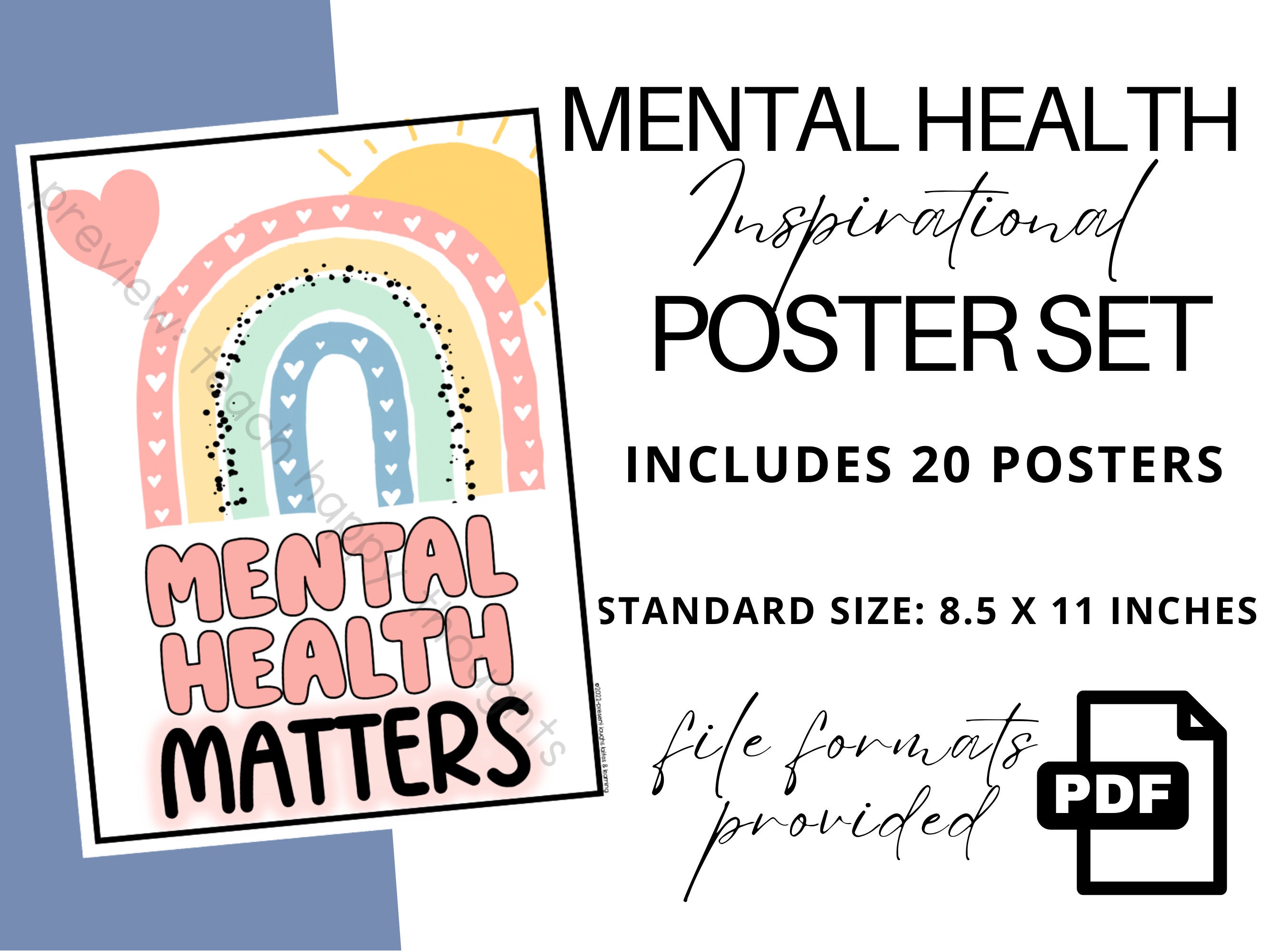 20 Inspirational Mental Health & Wellbeing Posters CLASSROOM POSTER SET ...