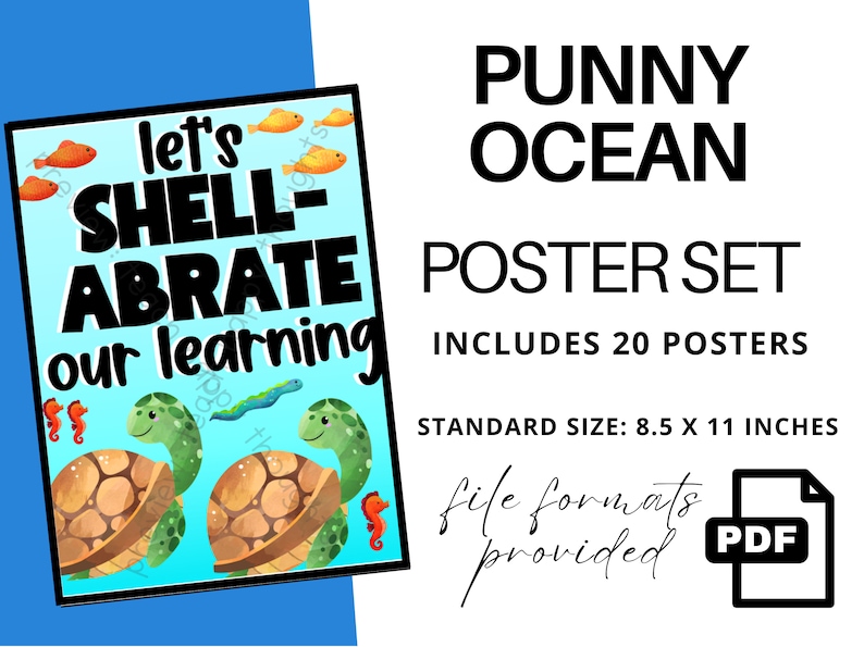 OCEAN SEA Puns Quotes Poster Set Posters Inspirational Positive ...