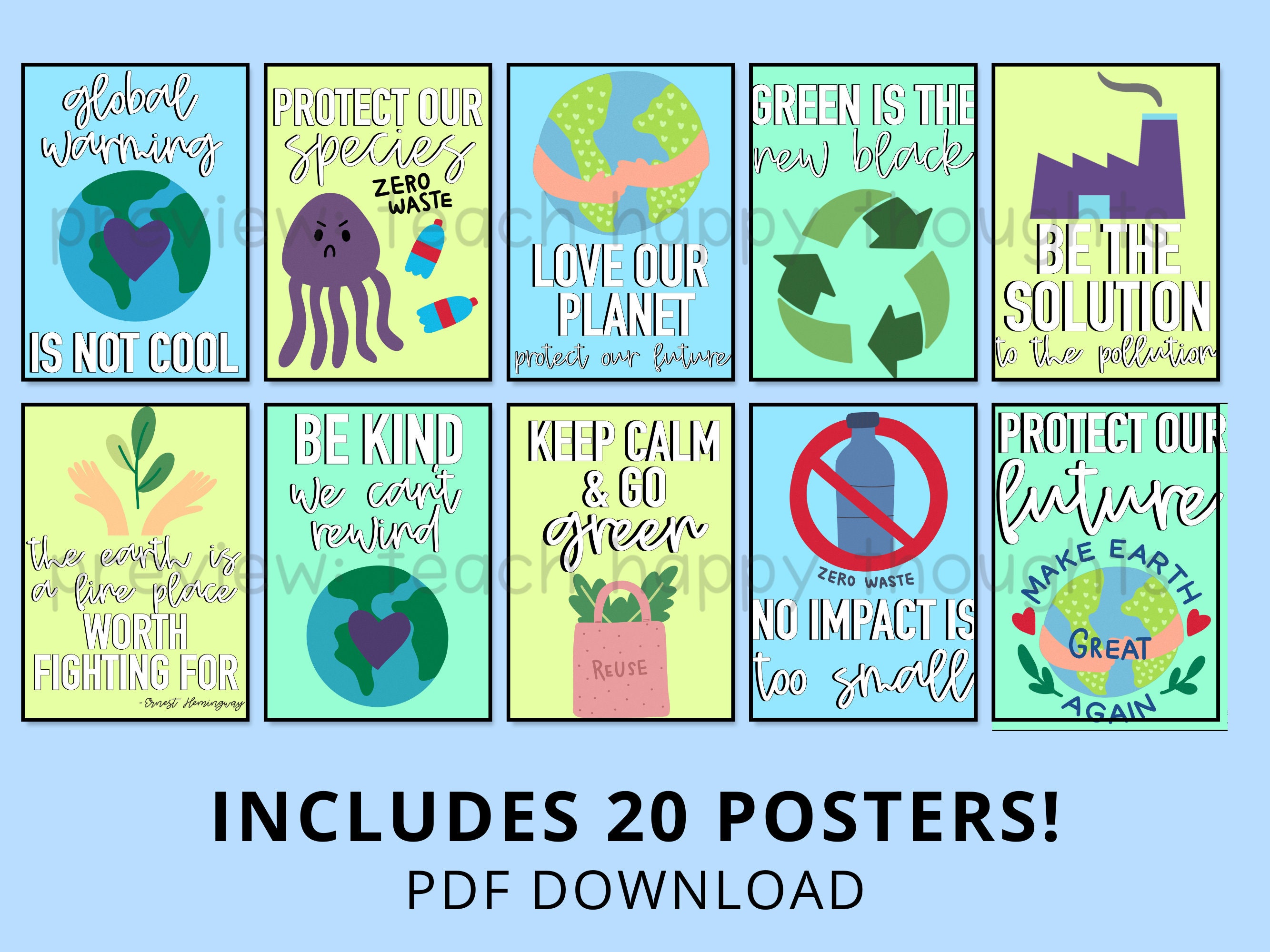EARTH DAY POSTERS | Environment Climate 20 Class School Poster Set ...