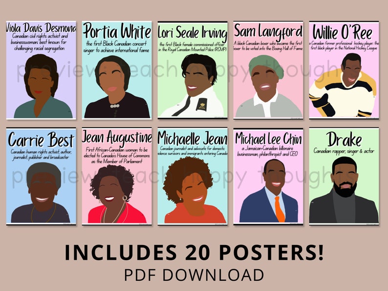 20 Influential BLACK Canadians Poster Set Heroes Social Justice Legend ...