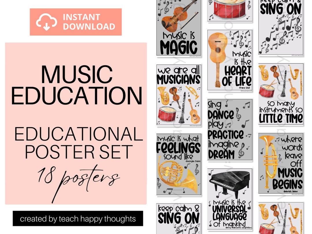 18 MUSIC Instruments CLASSROOM POSTERS Poster Set | Positive Puns ...