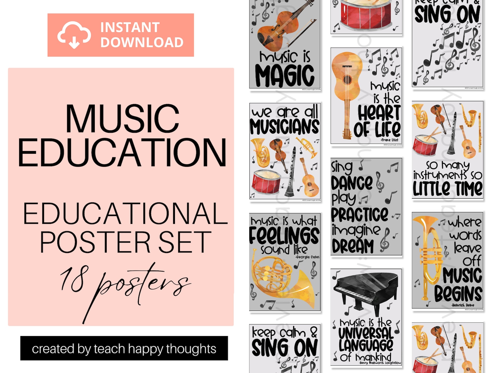 18 MUSIC Instruments CLASSROOM POSTERS Poster Set | Positive Puns ...