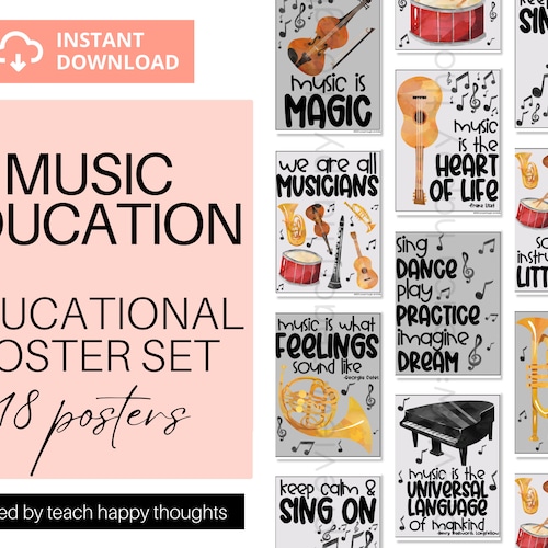 18 MUSIC Instruments CLASSROOM POSTERS Poster Set Positive - Etsy