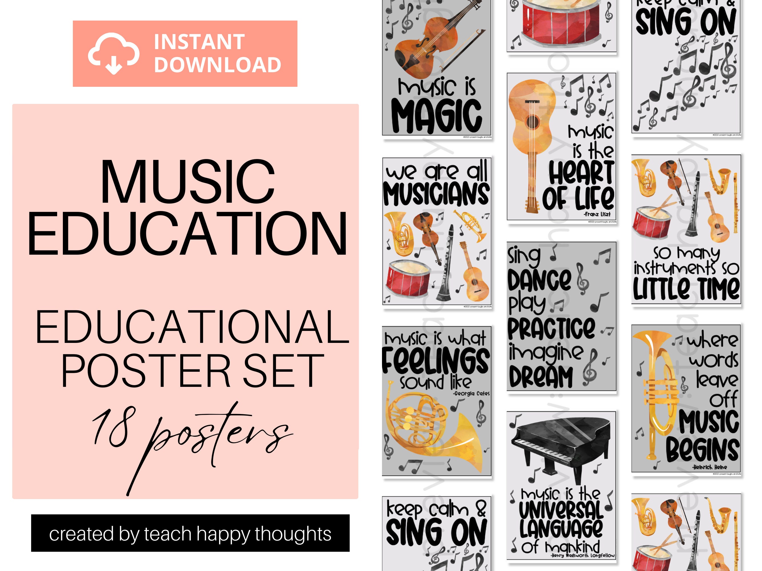 18 MUSIC Instruments CLASSROOM POSTERS Poster Set | Positive Puns ...