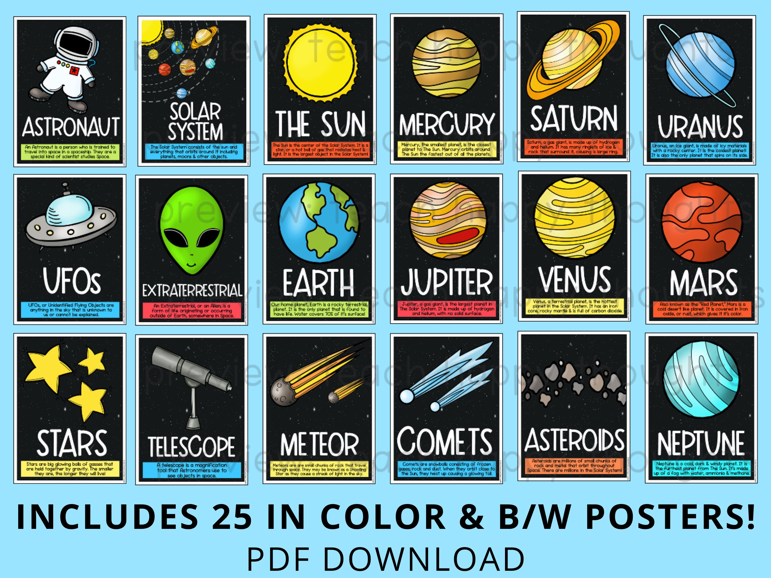 25 OUTER SPACE Solar System Poster SET | Science Posters Facts ...