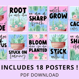 SUCCULENT CACTUS Plant Aloe POSTERS Poster Set Positive Inspirational ...