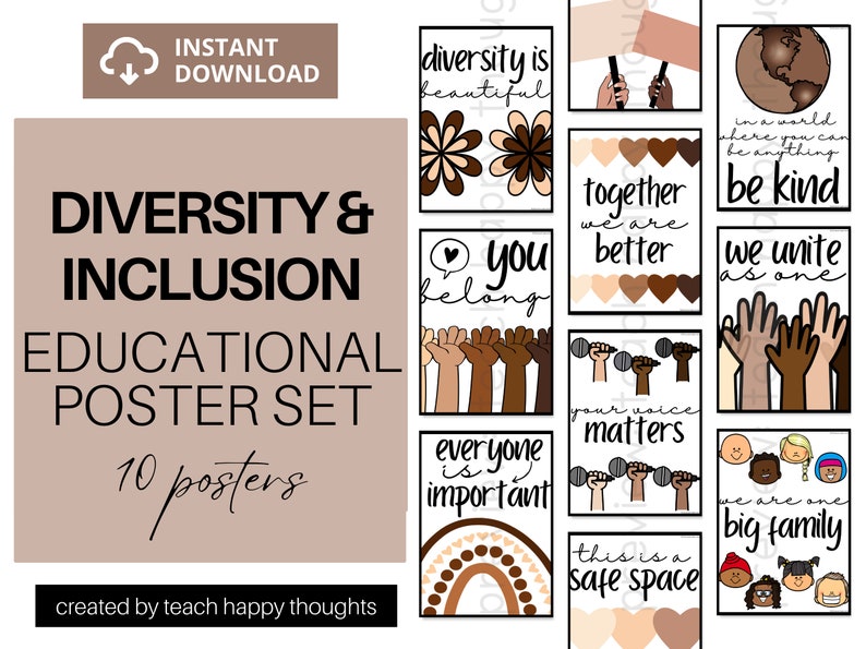 10 DIVERSITY Posters Poster Set Create an Inclusive, Welcoming and Kind ...
