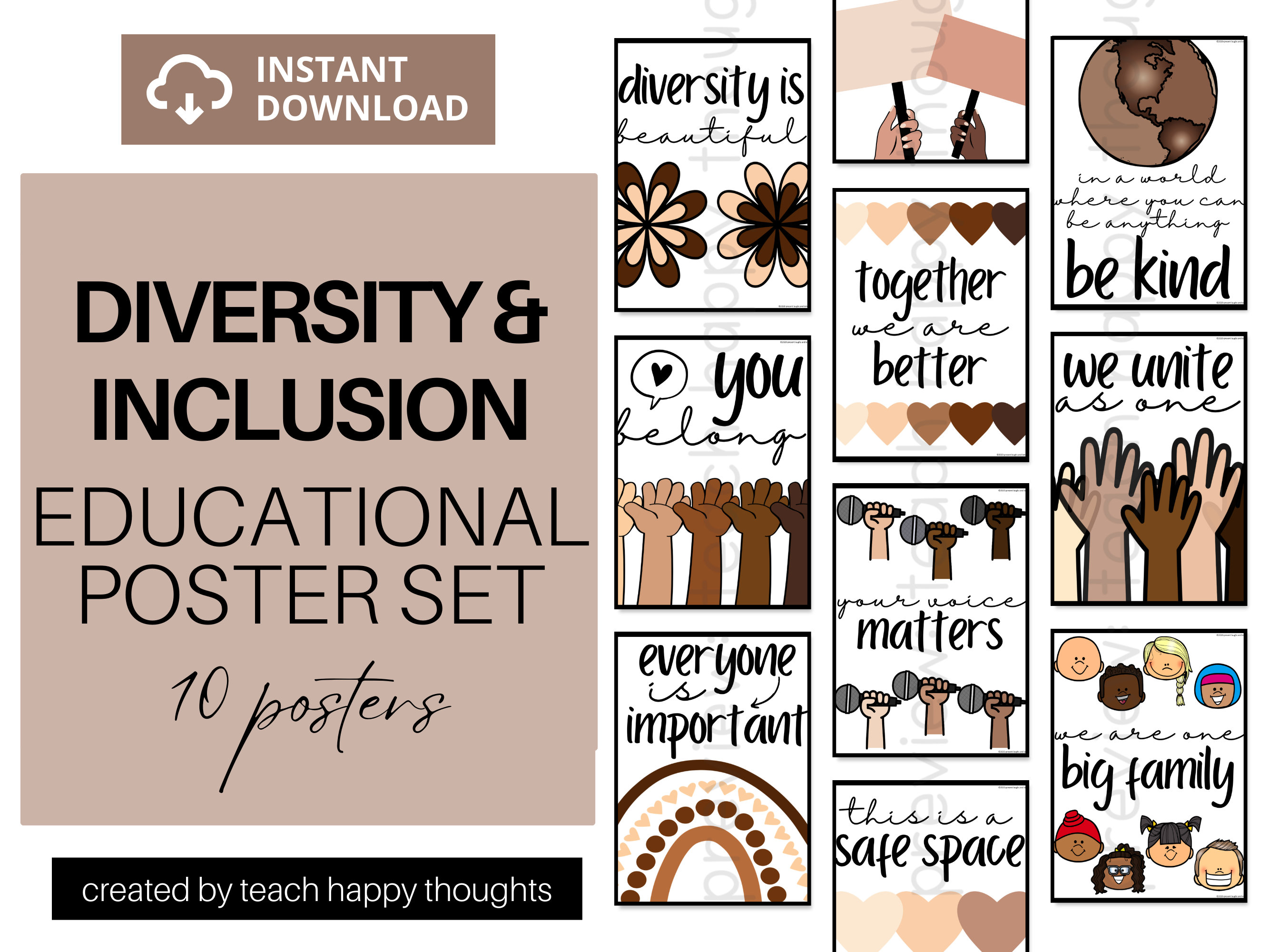10 DIVERSITY Posters Poster Set Create an Inclusive, Welcoming and Kind ...